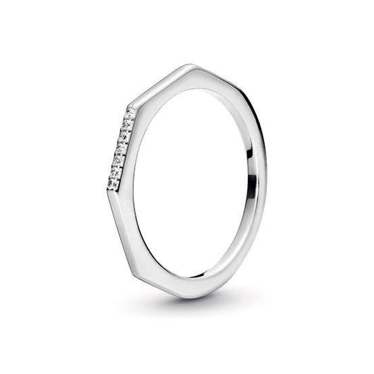 Pandora sterling silver multifaceted hexagon ring in... - Depop