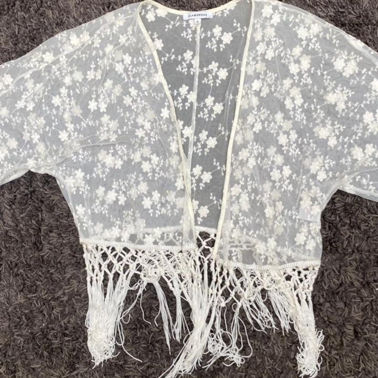 Perfect for summer! white sheer shawl with flower... | Depop