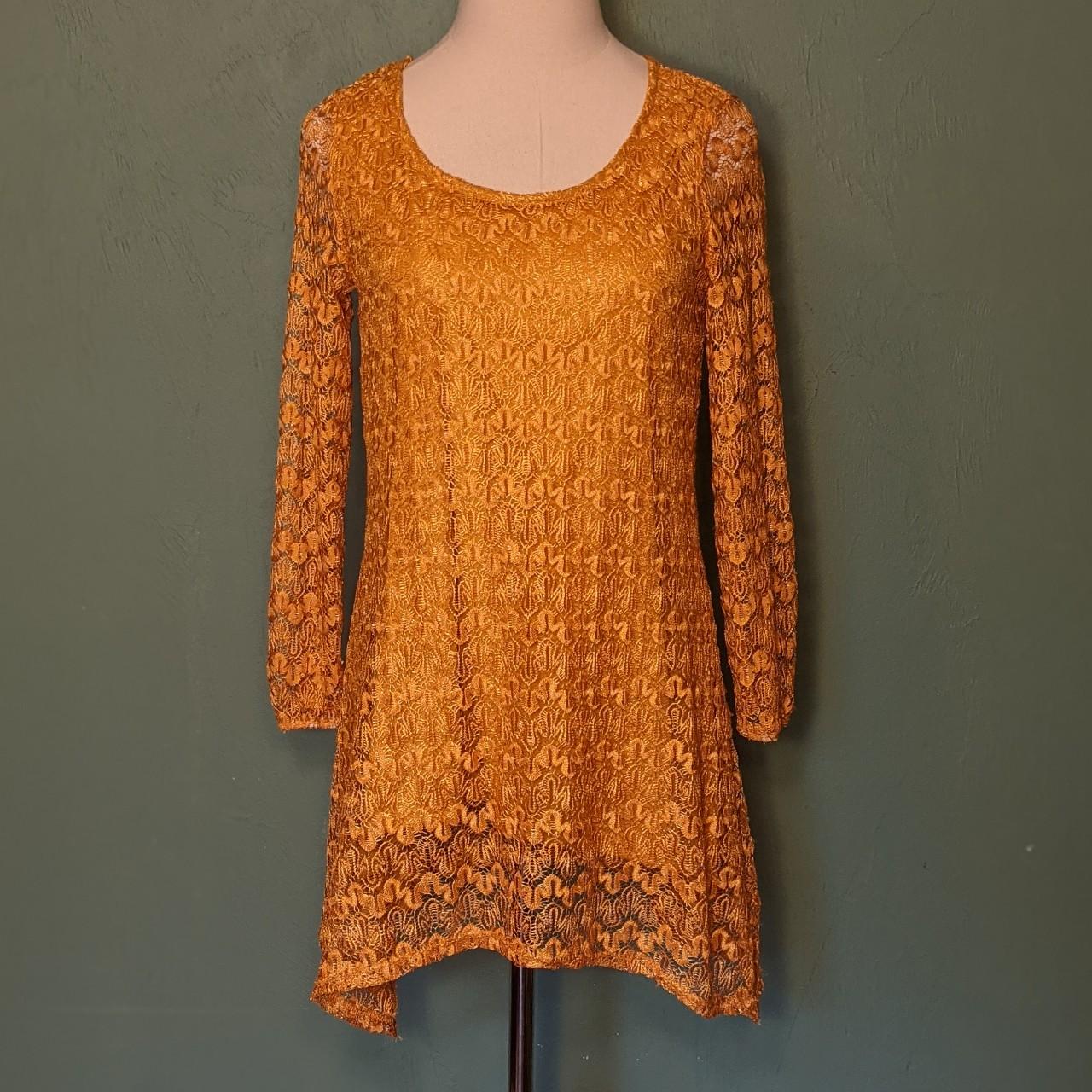 Gold yellow long sleeve mini dress.... - Depop