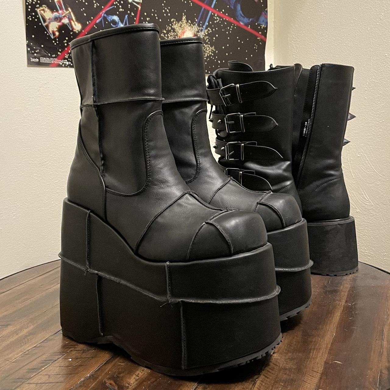 Black Demonia Stack 201s Women's Size 10/ Men's Size... - Depop