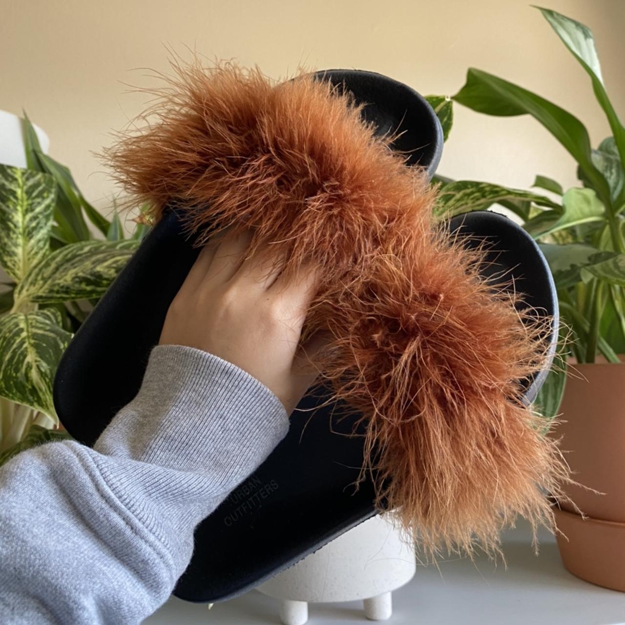 furry slides from urban outfitters 🤎 - worn only a... - Depop