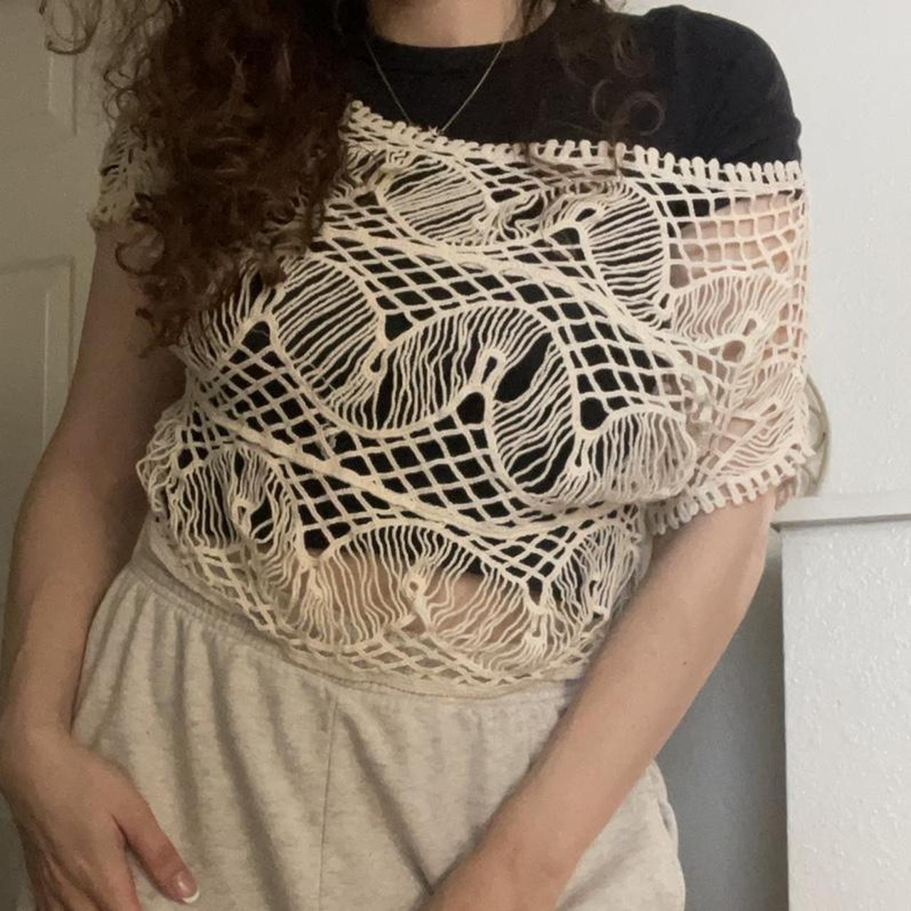 Handmade Macrame Oversized Cropped Crochet... - Depop