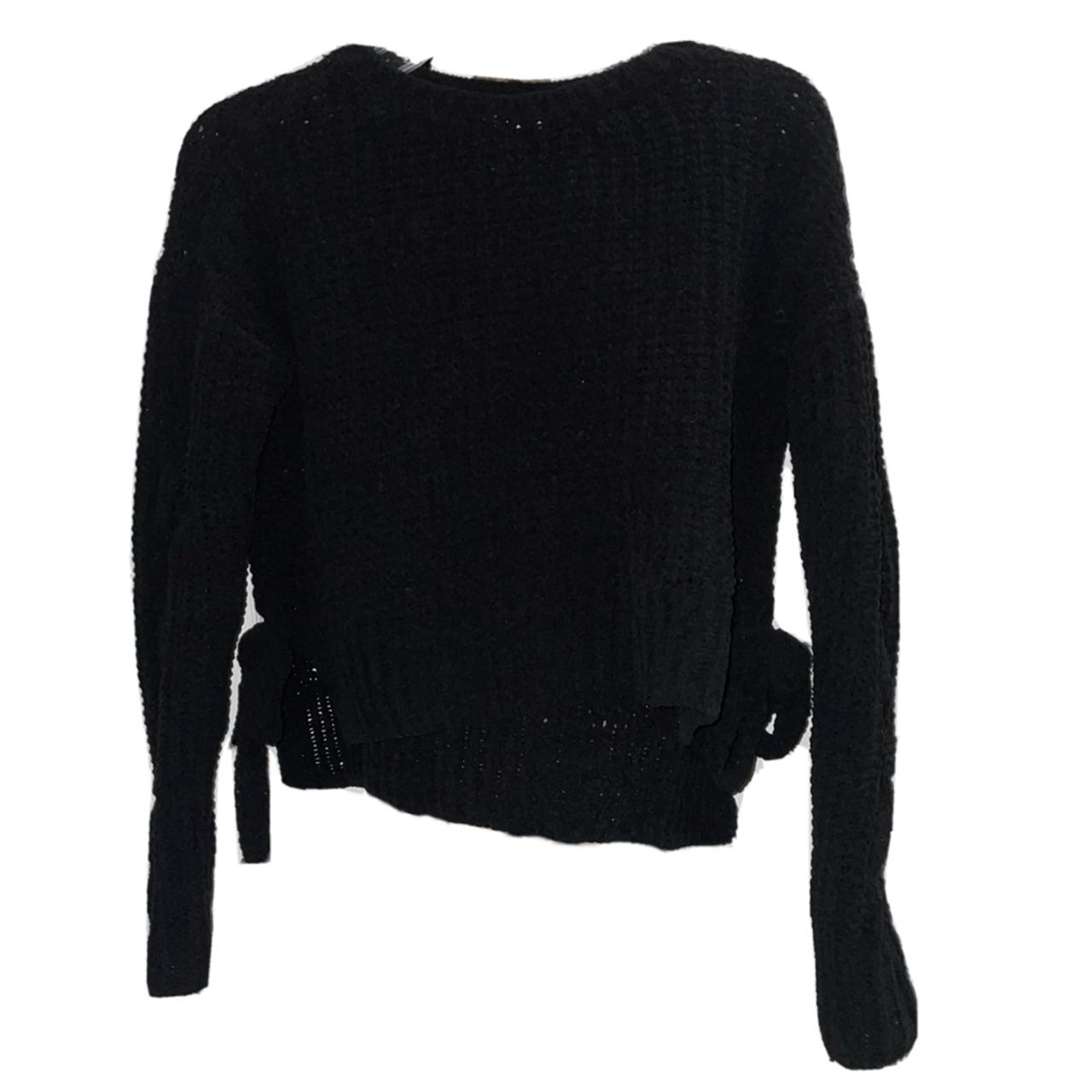 -black cable knit cropped sweater, size XS -super... - Depop