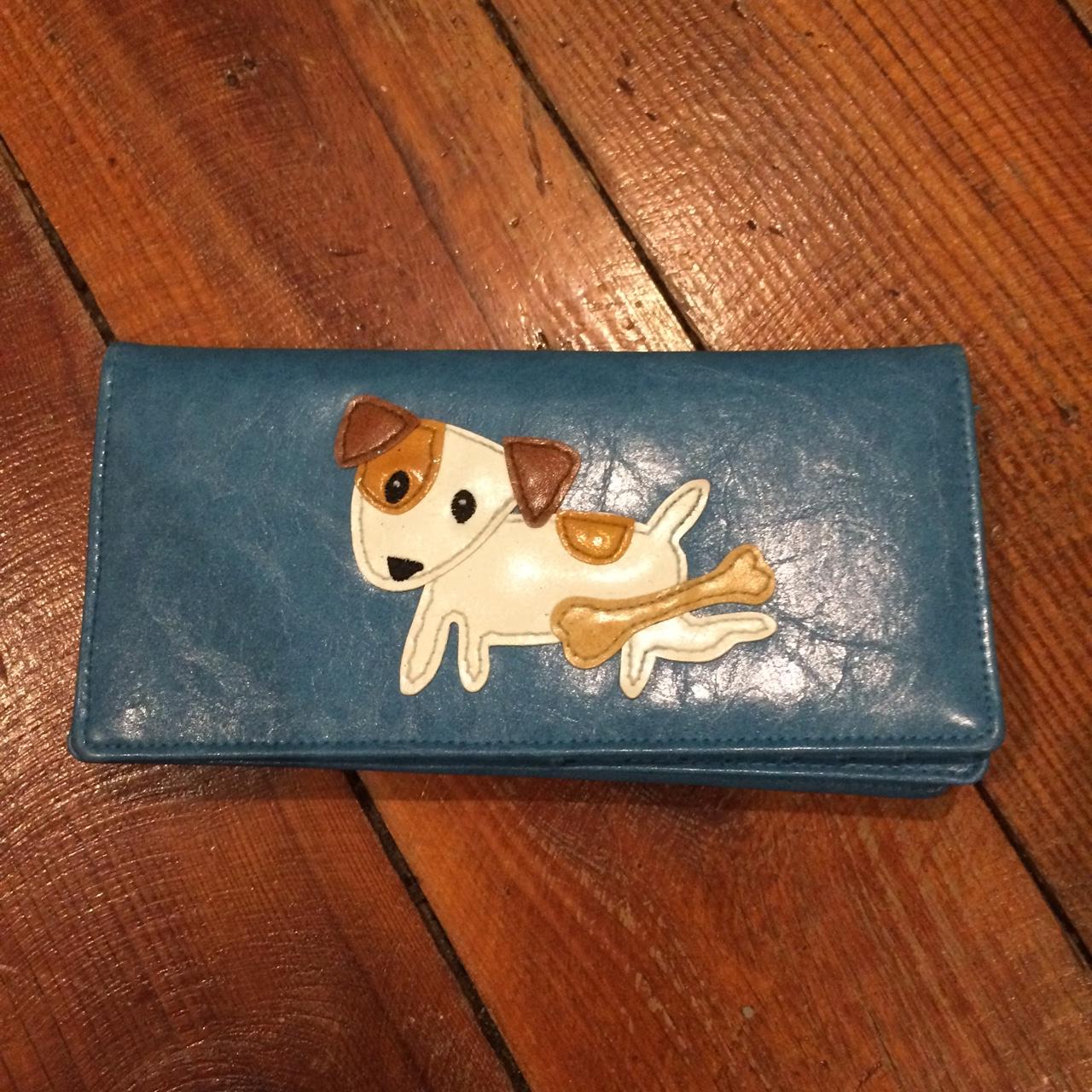 Blue dog doggy puppy wallet with a dog bone on the... - Depop