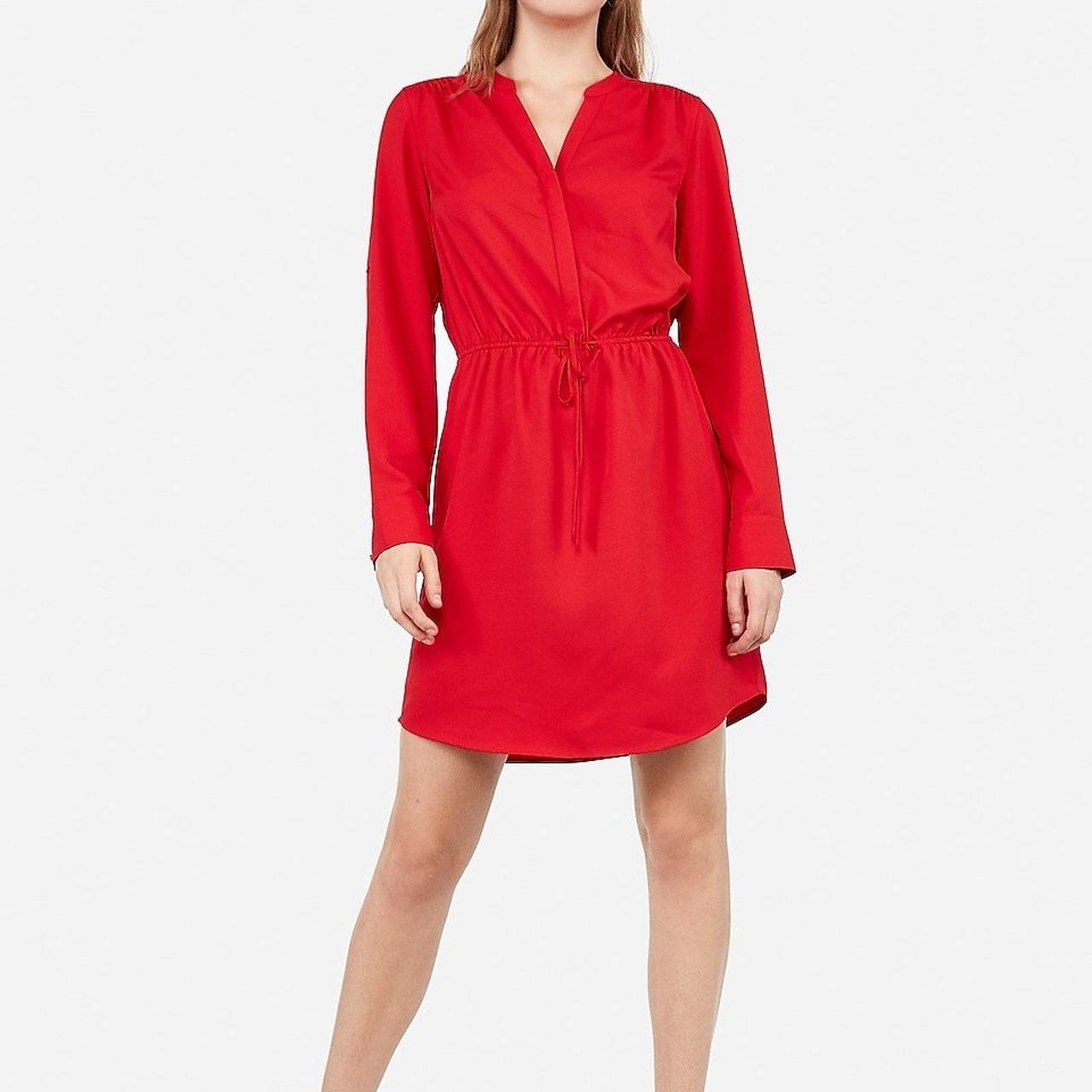 Express Tie Waist Long Sleeve Shirt Dress in Racing... - Depop