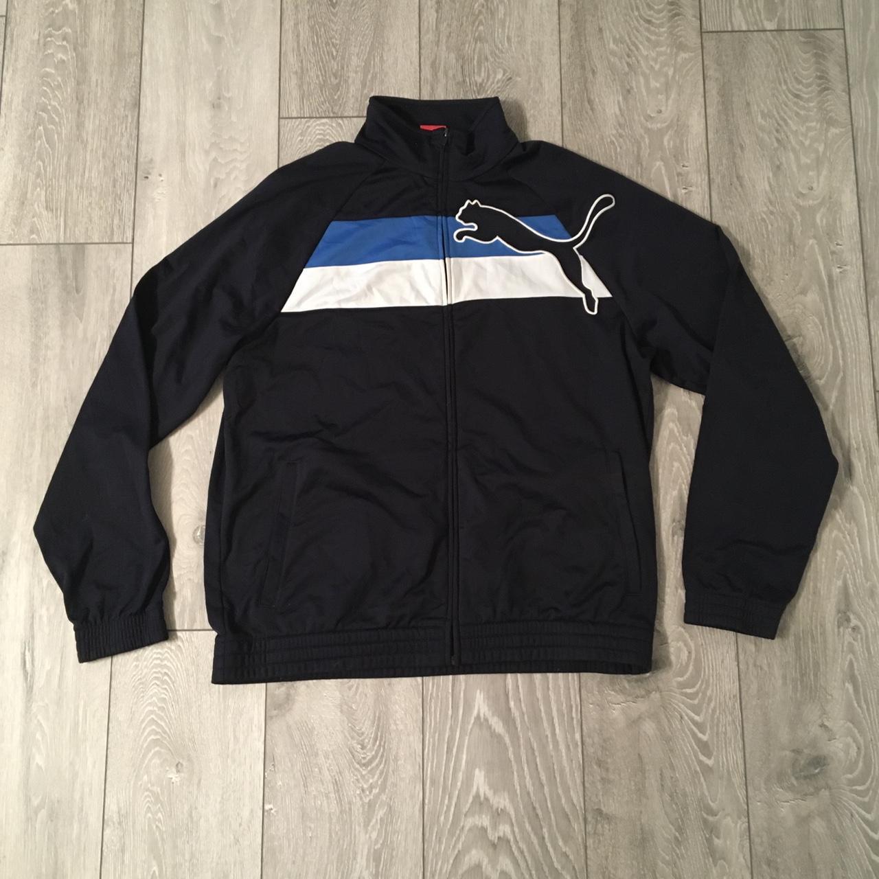 Puma blue black full zip track jacket- size... - Depop