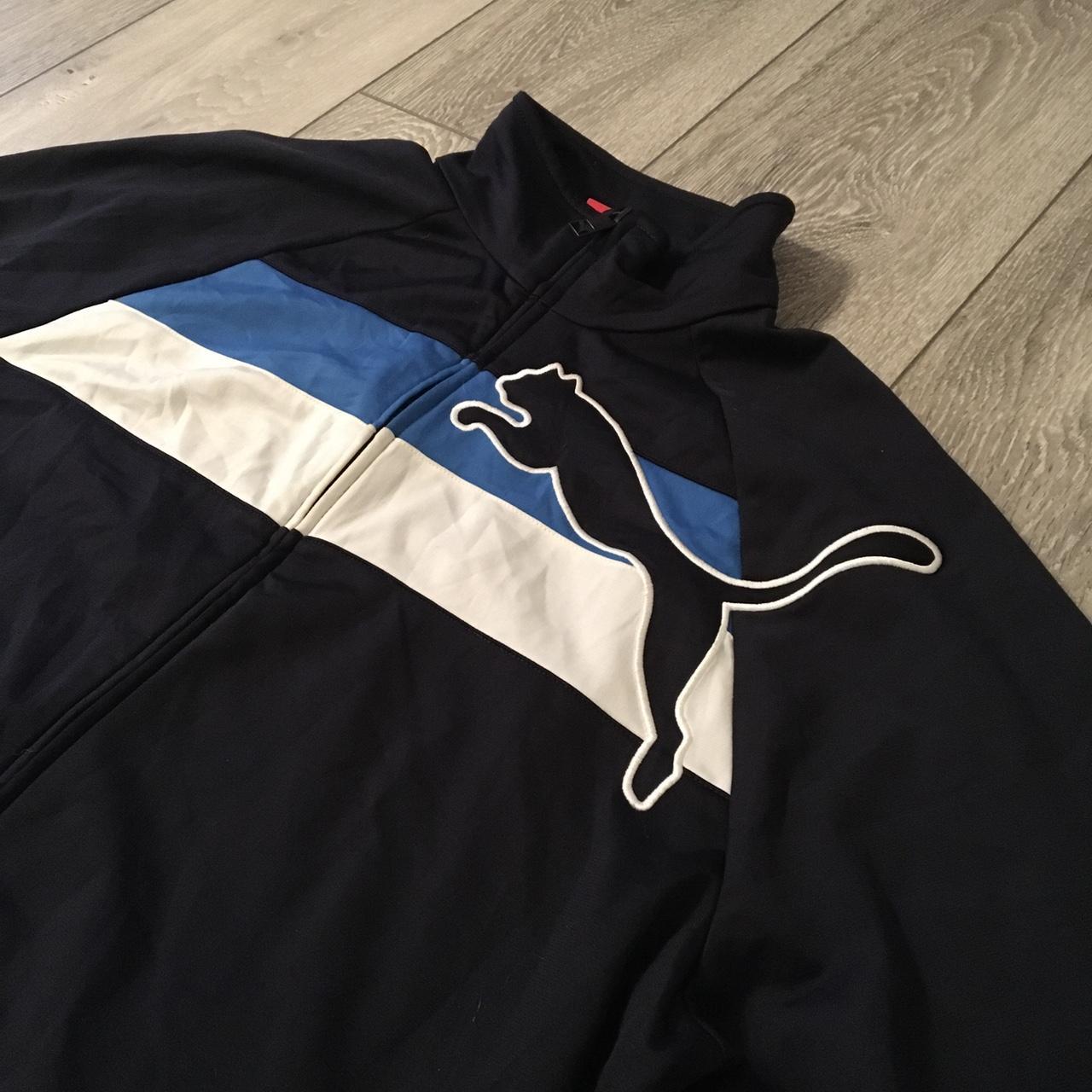 Puma blue black full zip track jacket- size... - Depop