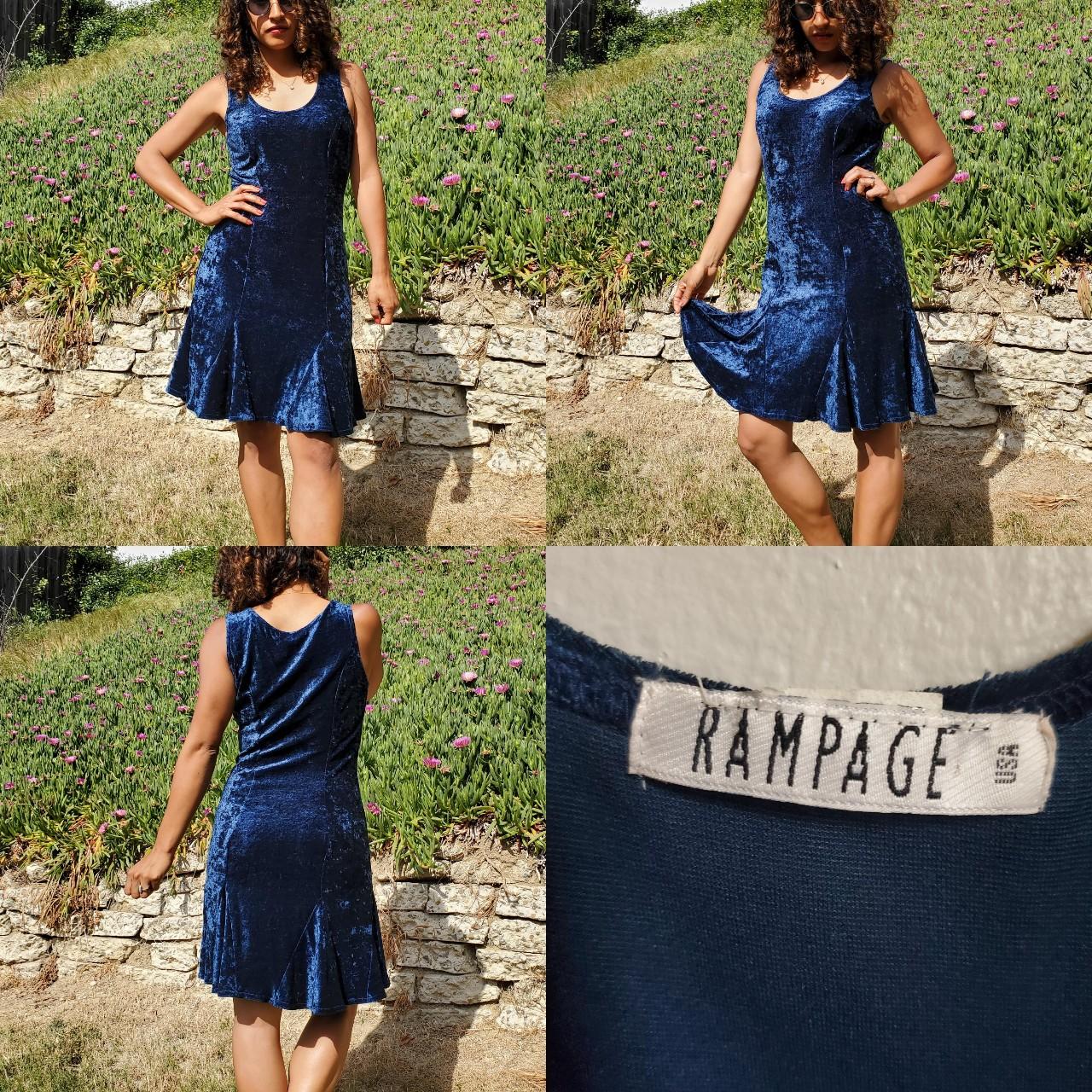 Vintage 90s Rampage crushed velvet blue party dress.... - Depop