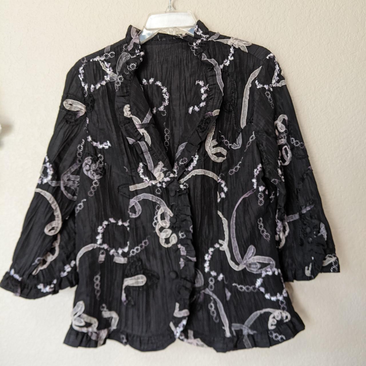 Agora Black Jacket /W Cream Ribbon Applique & Floral... - Depop