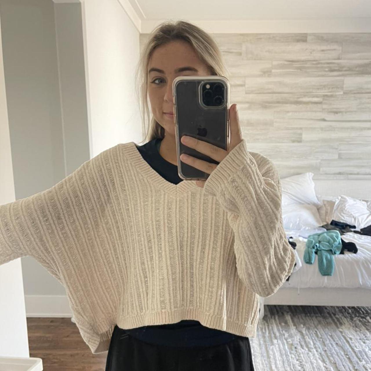 Cream colored cropped sweater from pacsun, size... - Depop