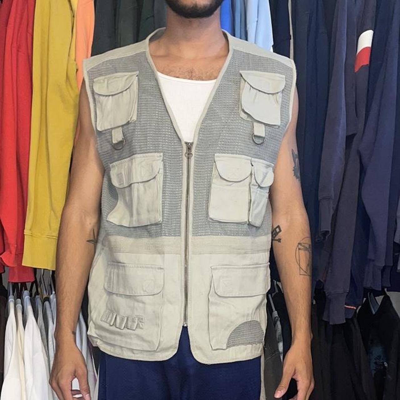 Bugle Boy Men's Cream and Green Gilet | Depop