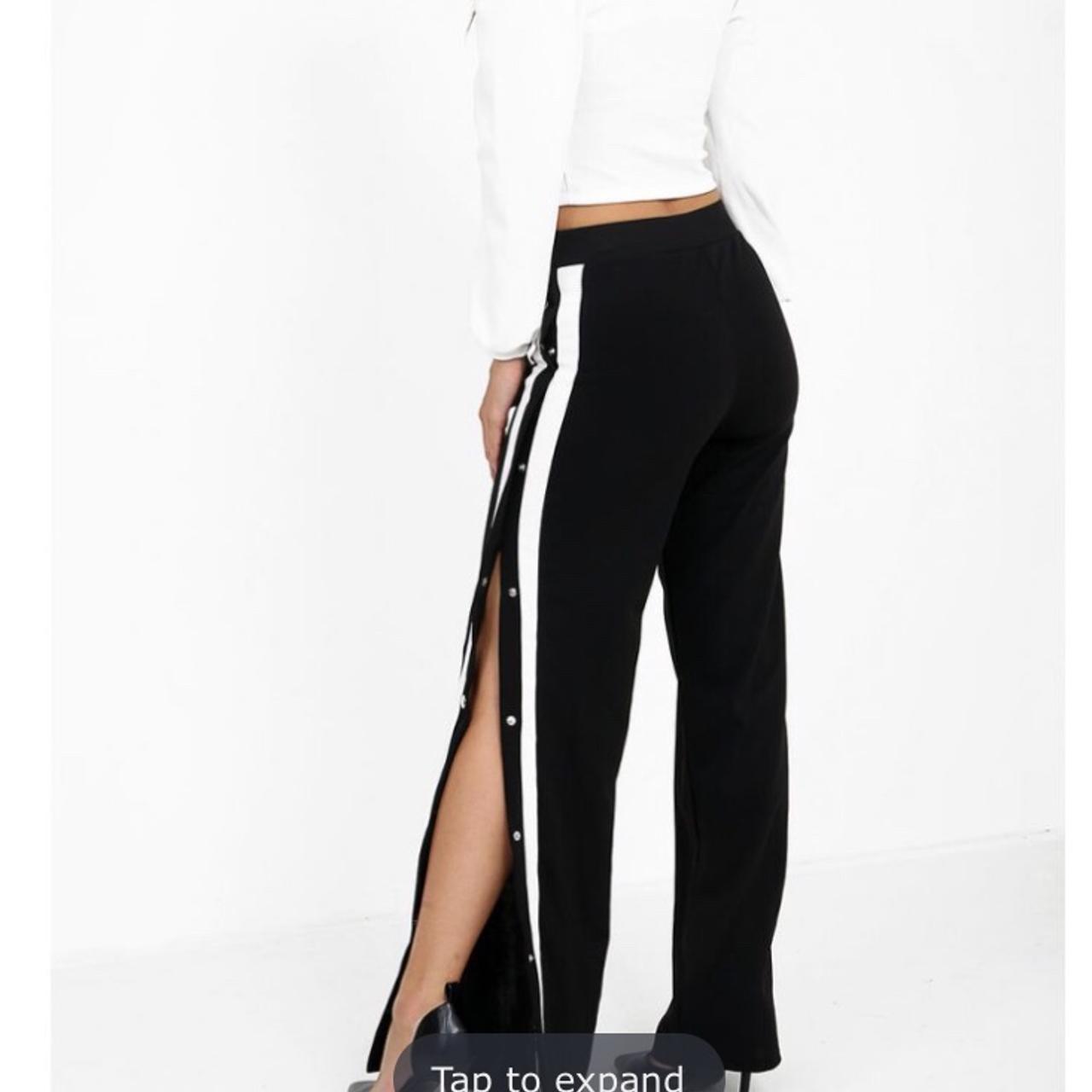 Black trouser with white popper sides. - Depop
