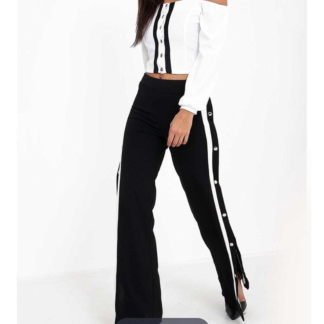 Black trouser with white popper sides. - Depop