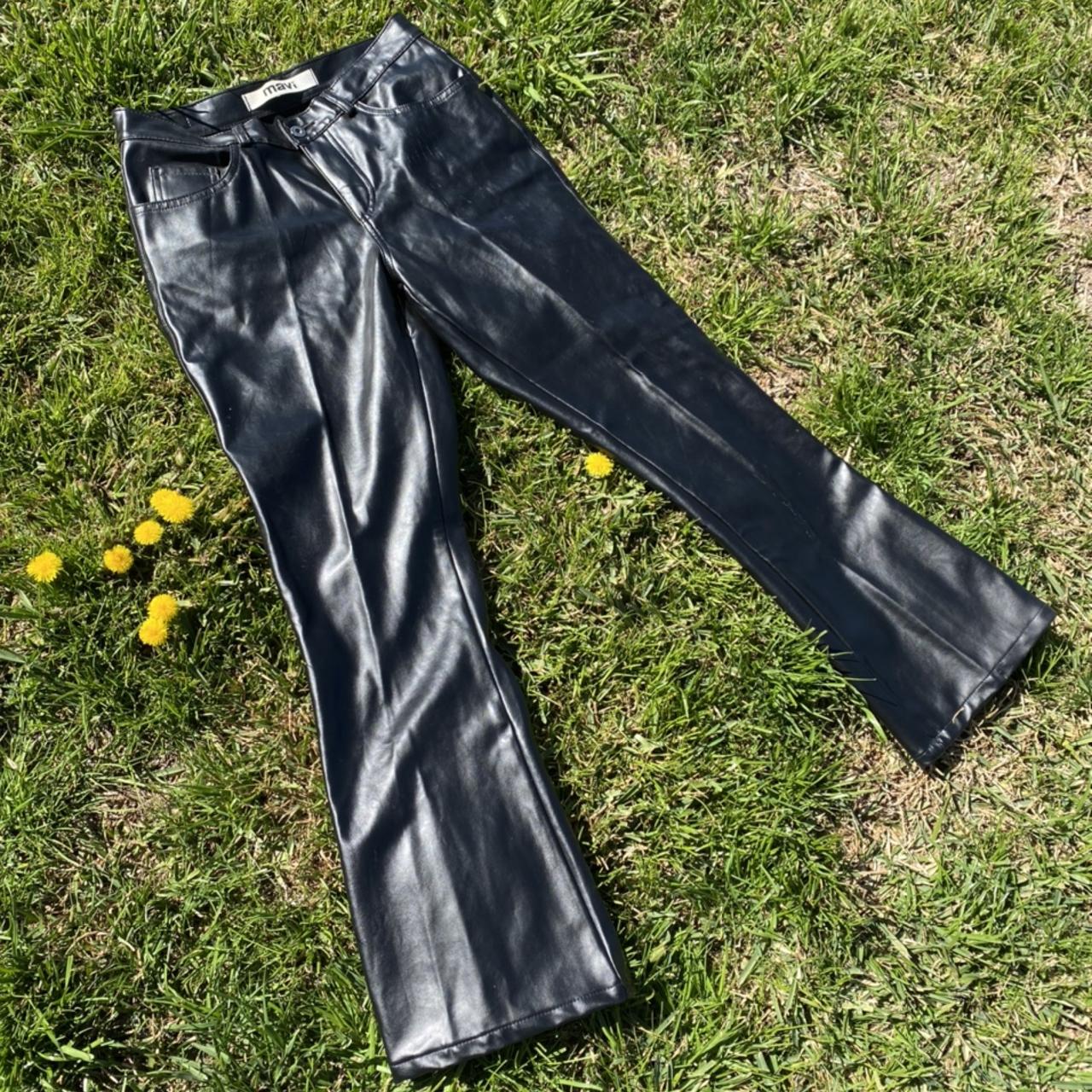 Black pleather Flare low rise women’s jeans Brand:... - Depop
