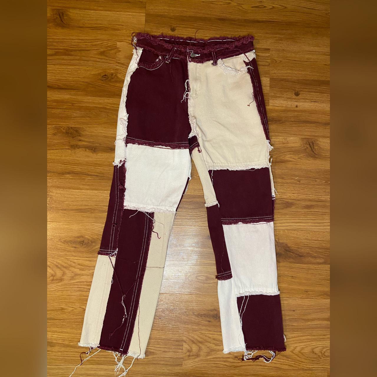 Colorblock Distressed Brown Jeans. Very cute and... - Depop