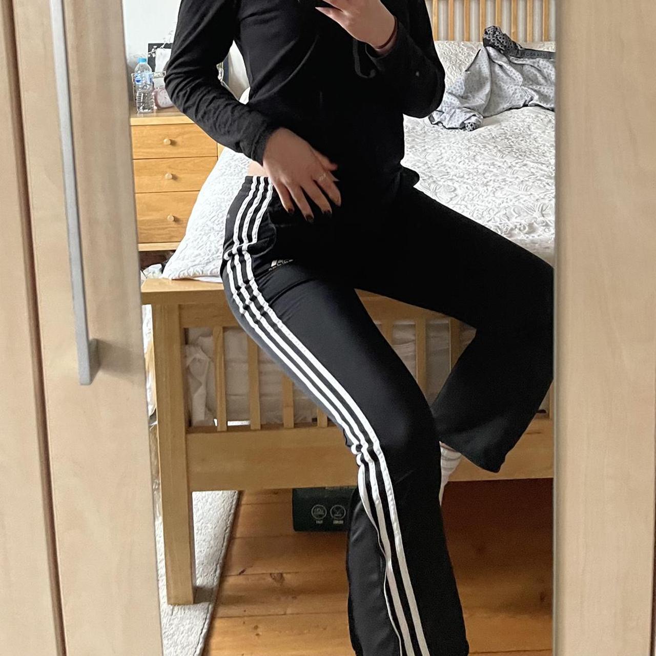 Adidas fitted leg tracksuit bottoms in black -... - Depop