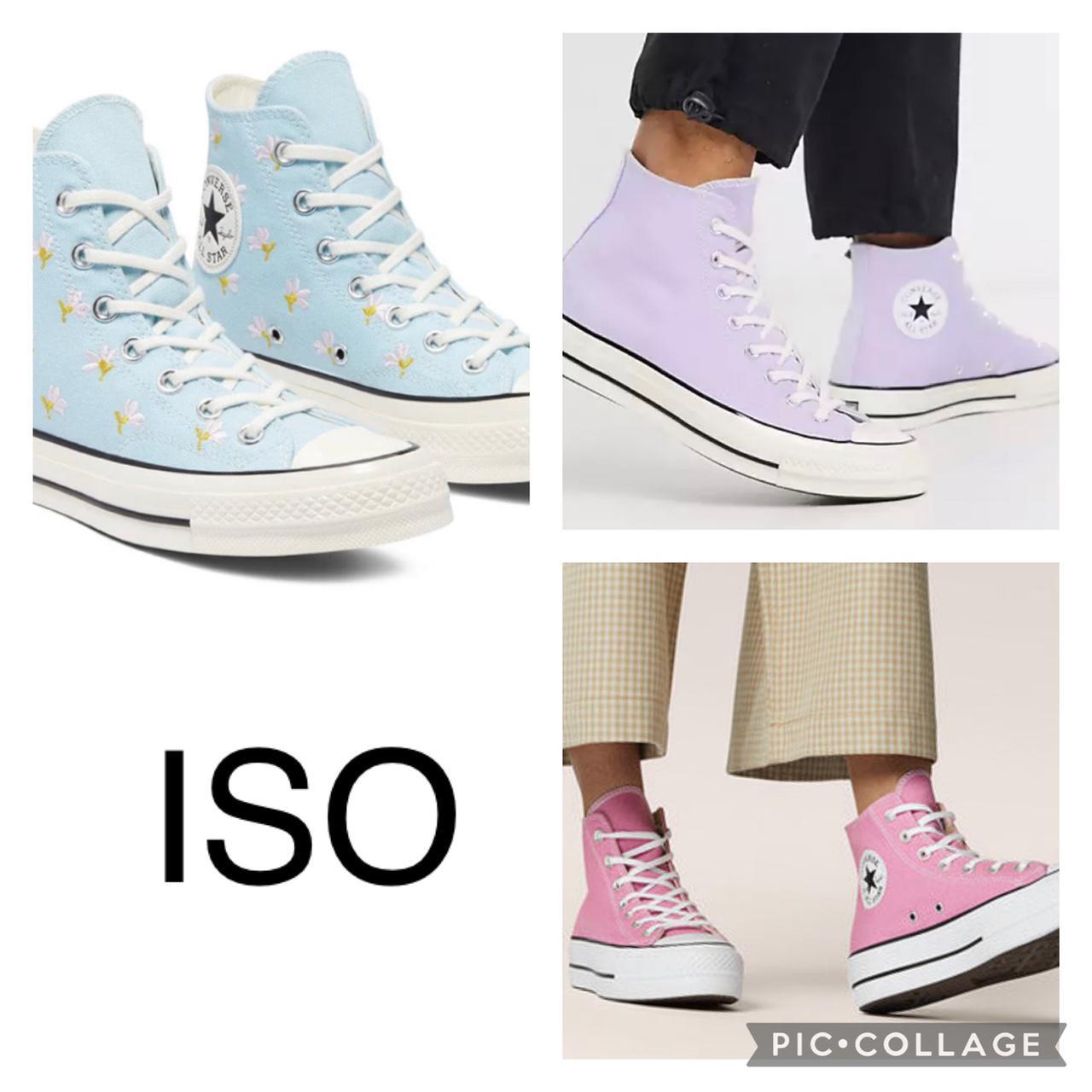 Converse Women's Blue and Pink Trainers | Depop