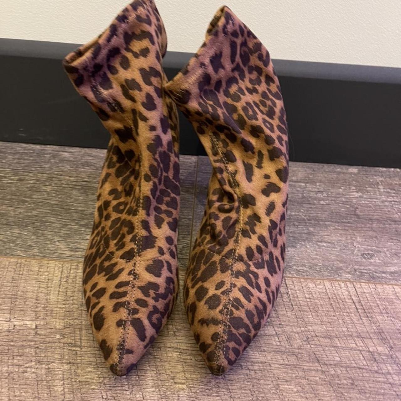 Leopard print sock boots size 5. New look, worn... - Depop