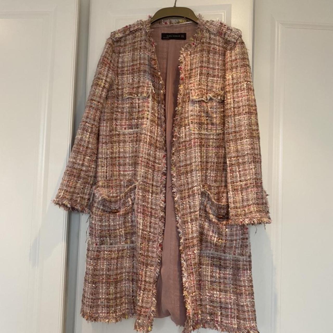 Zara Pink Tweed Blazer - Depop
