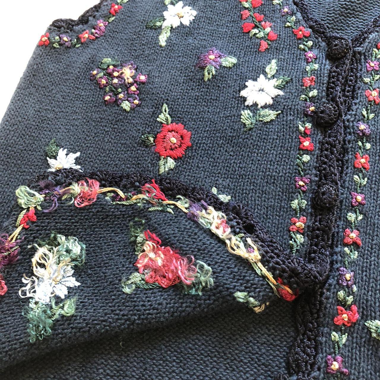 Vintage Erika hand knit navy blue with embroidery... - Depop