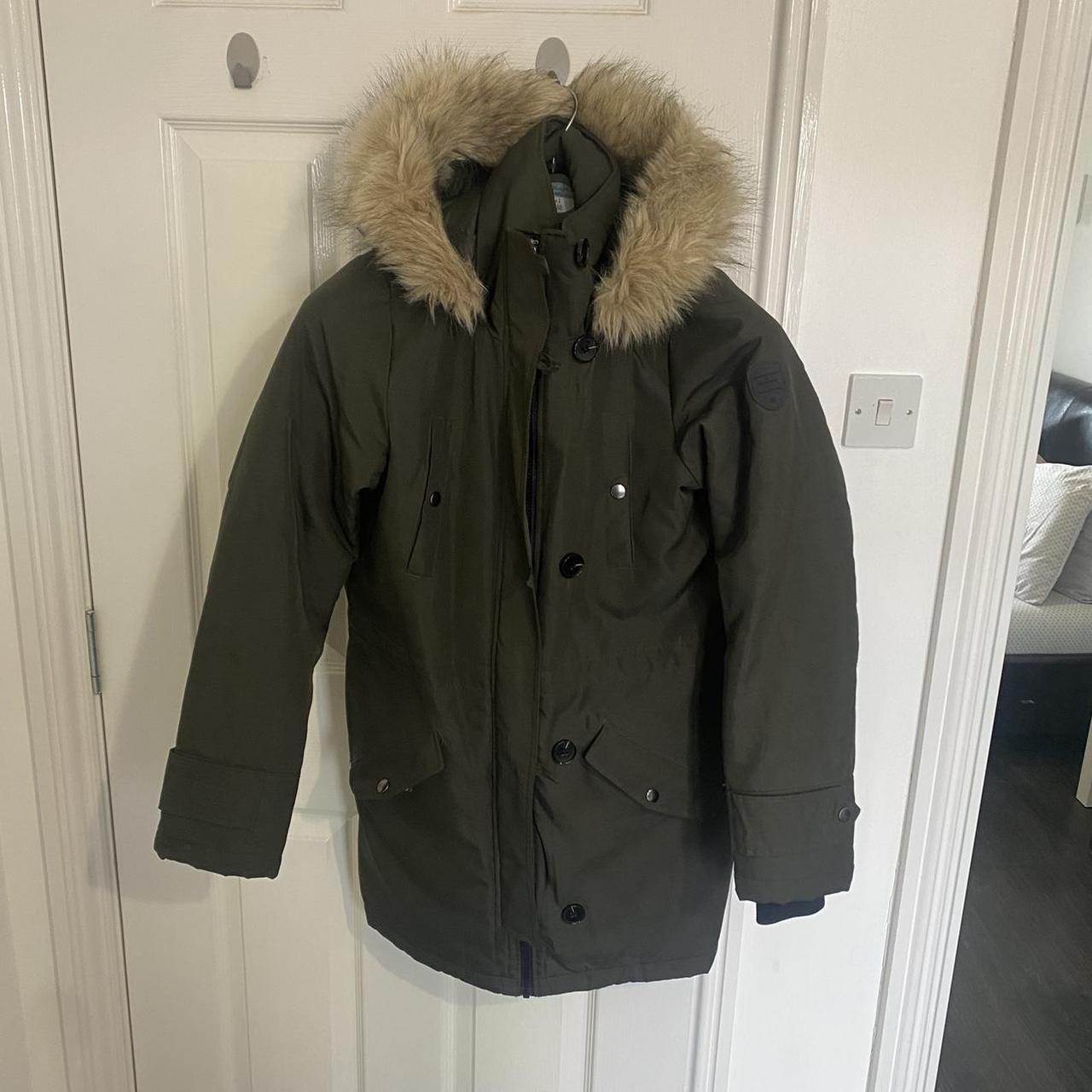Vera Moda khaki green parka with fur hood, in... - Depop