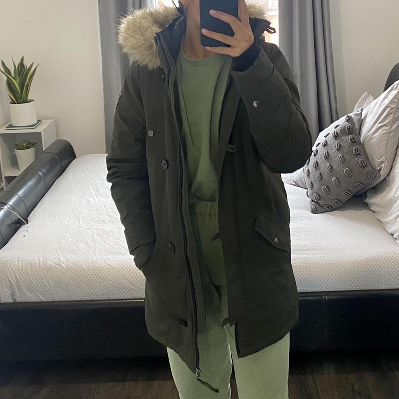 Vera Moda khaki green parka with fur hood, in... - Depop