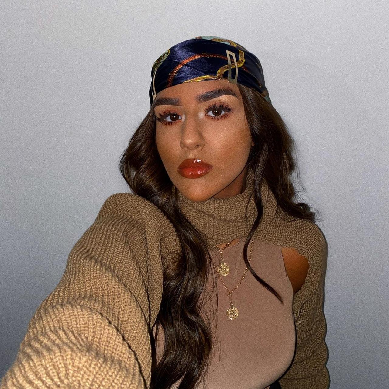 Satin head scarf with chain pattern, worn once! - Depop