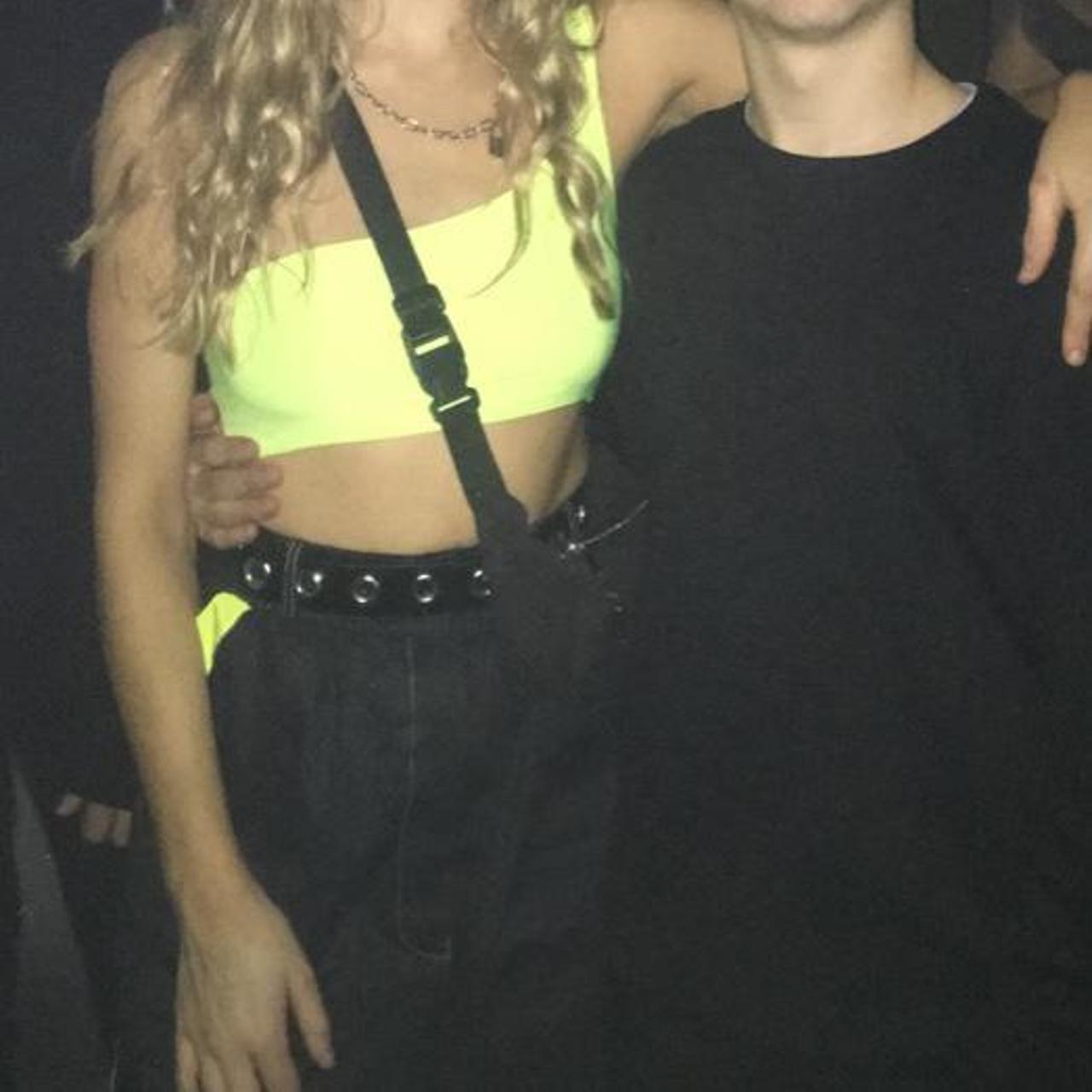neon yellow rave one shoulder crop top. From... - Depop