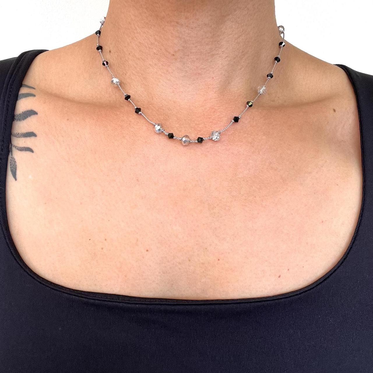 Handmade floating crystal bead necklace with silver... - Depop
