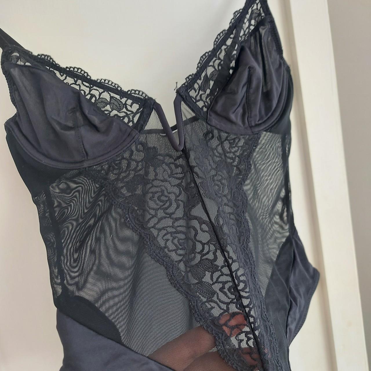 Mesh, lacey, v cut bodysuit with underwire. Cups are... - Depop