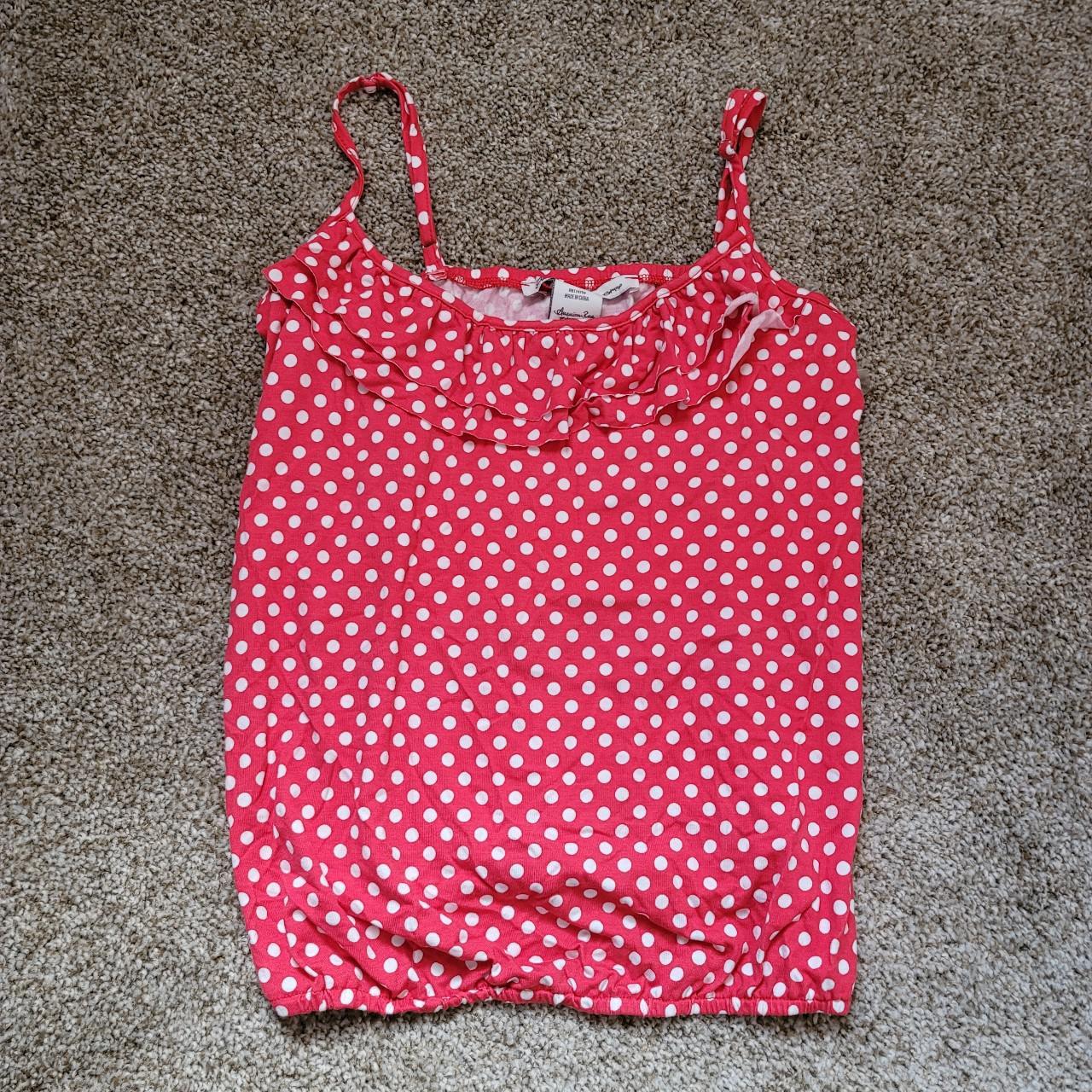 Red and white American Rag polka-dot elastic waist... | Depop