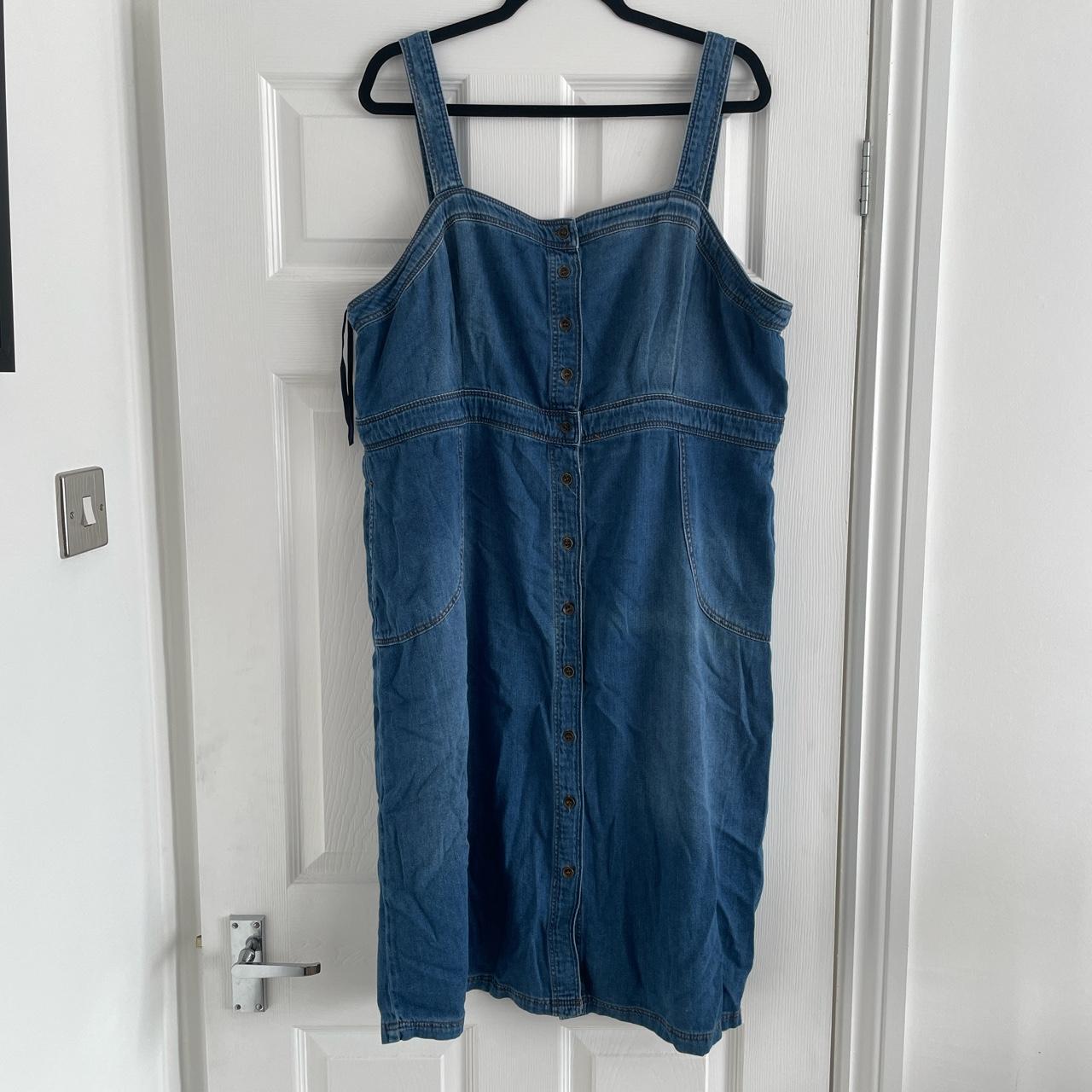 Blue 73 denim dress. Front pockets, fully buttoned... - Depop