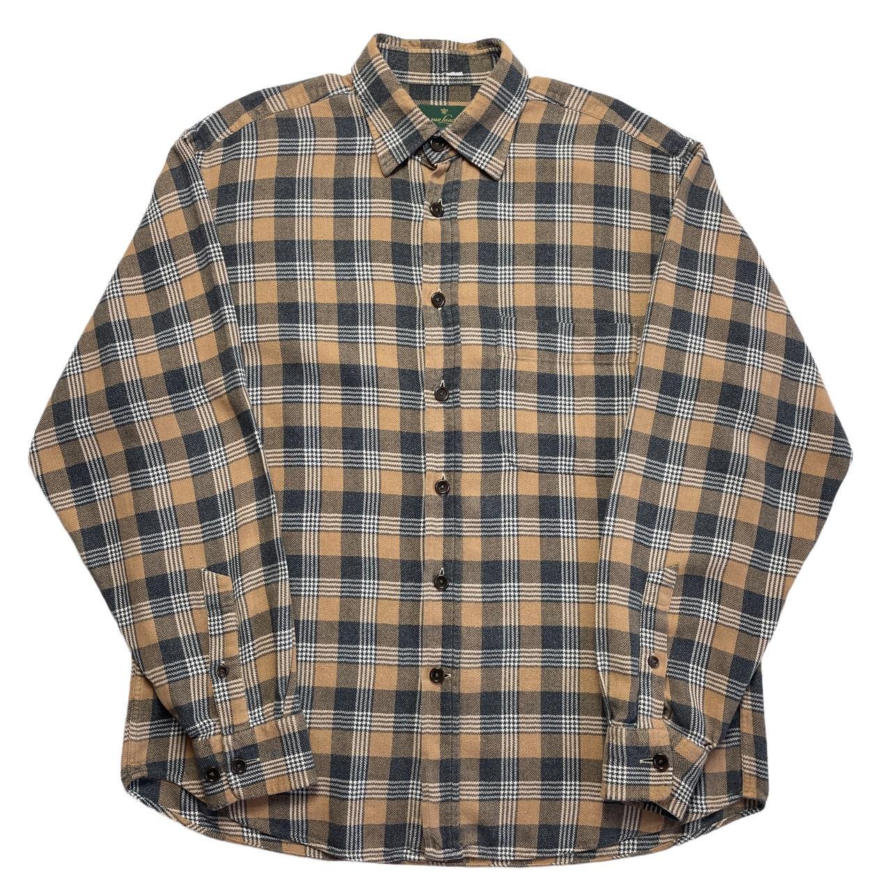 Vintage Check Flannel Shirt in Tan/Black/White.... - Depop