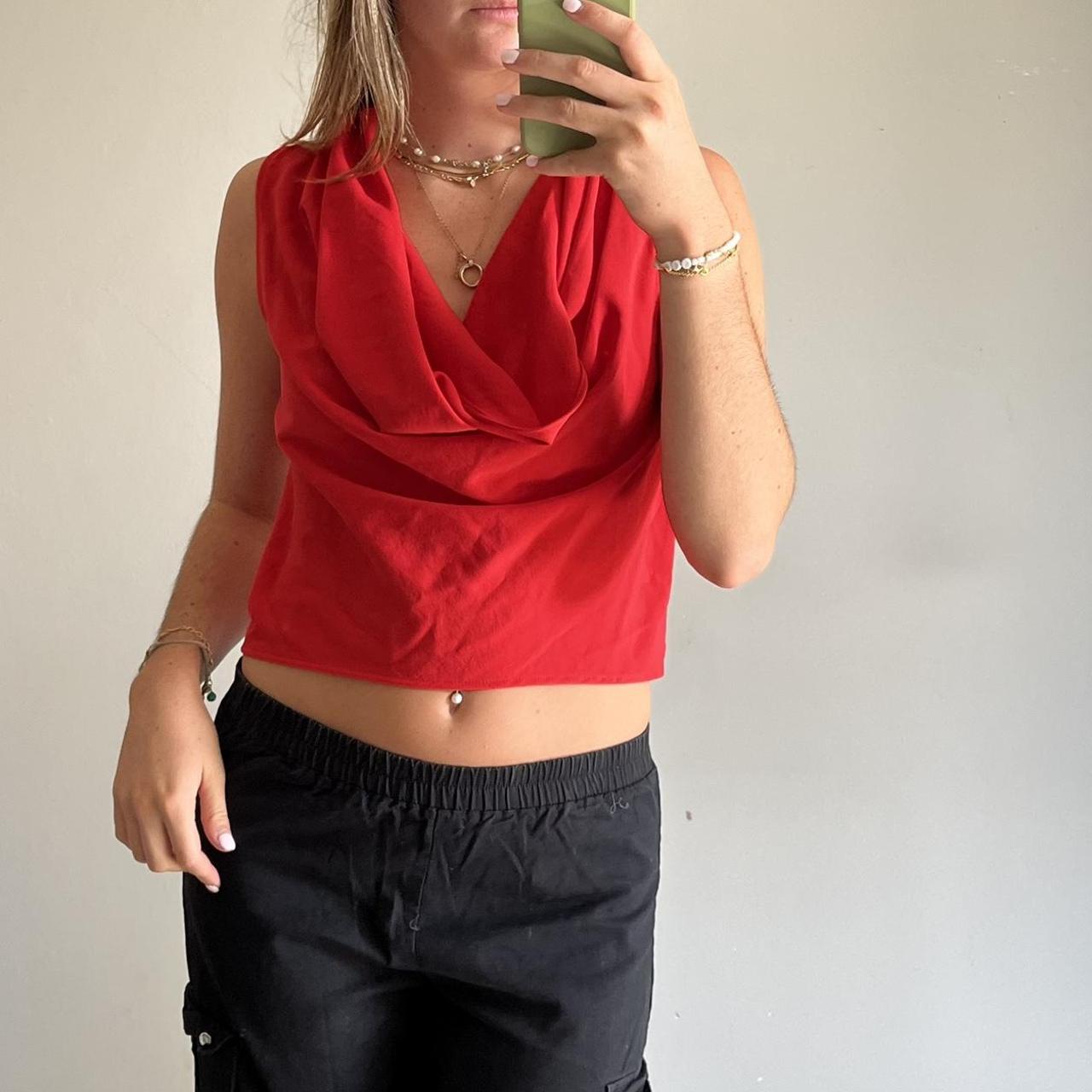 Y2k red top / red cowl neck top / red scoop neck top... - Depop