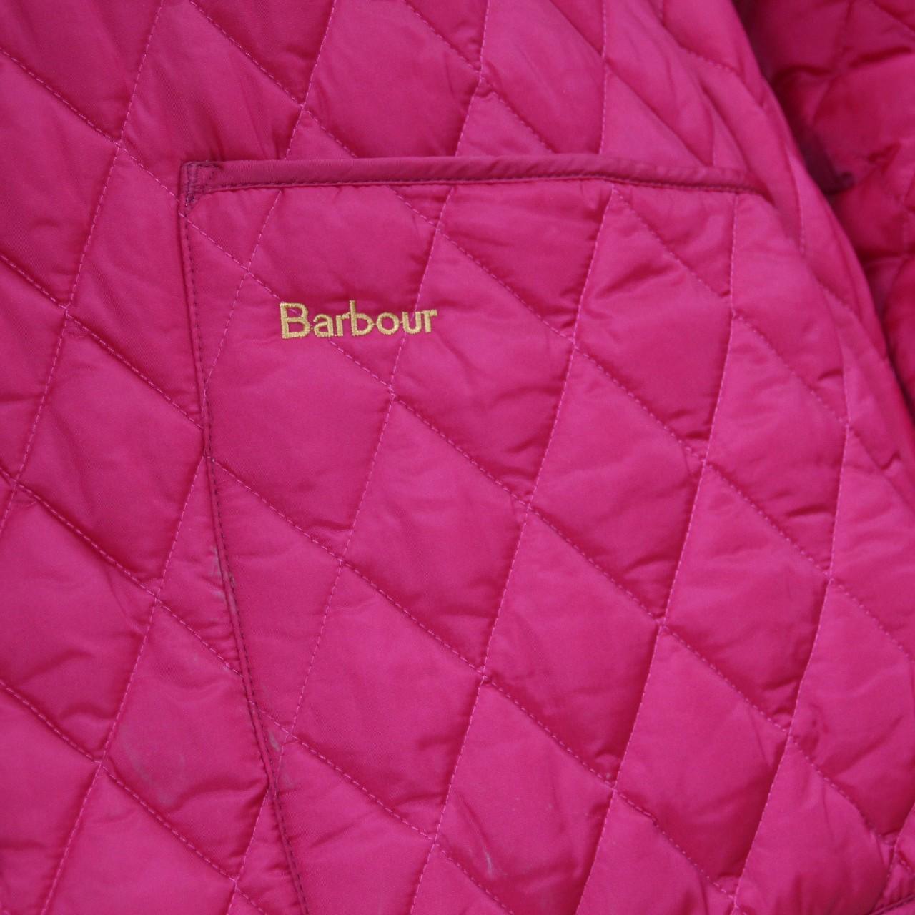 Barbour hot pink quilted jacket/coat with brown... - Depop