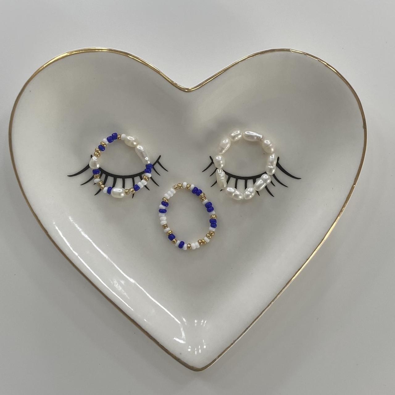 Stretchy blue beaded rice pearl ring set 💙- great... - Depop