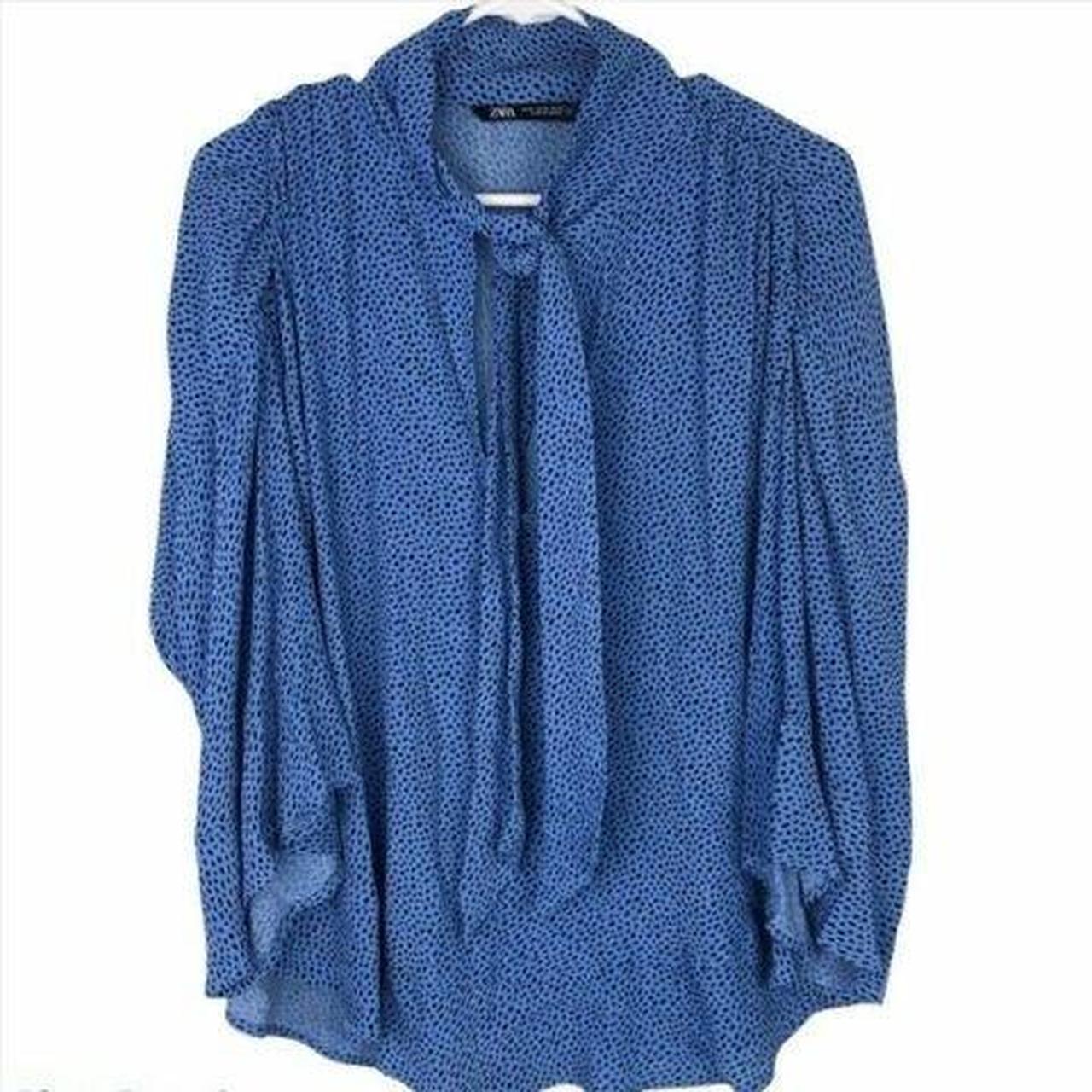 Zara blouse with ruffle sleeve and a neck tie size... - Depop