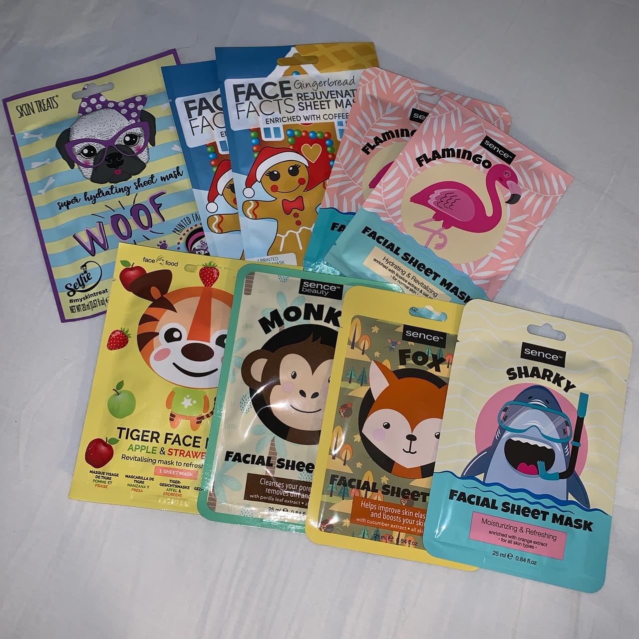 9 novelty sheet face masks! Each sheet mask has the... - Depop