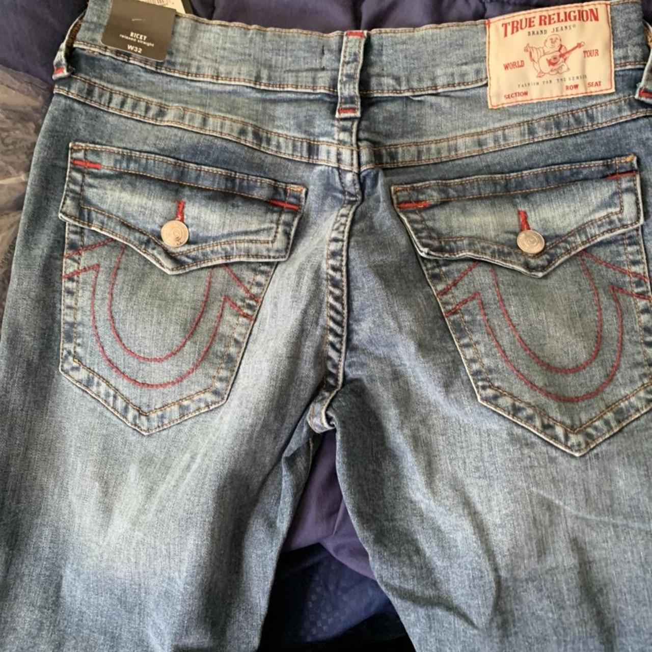 true religion ricky red stitch denim relaxed... - Depop