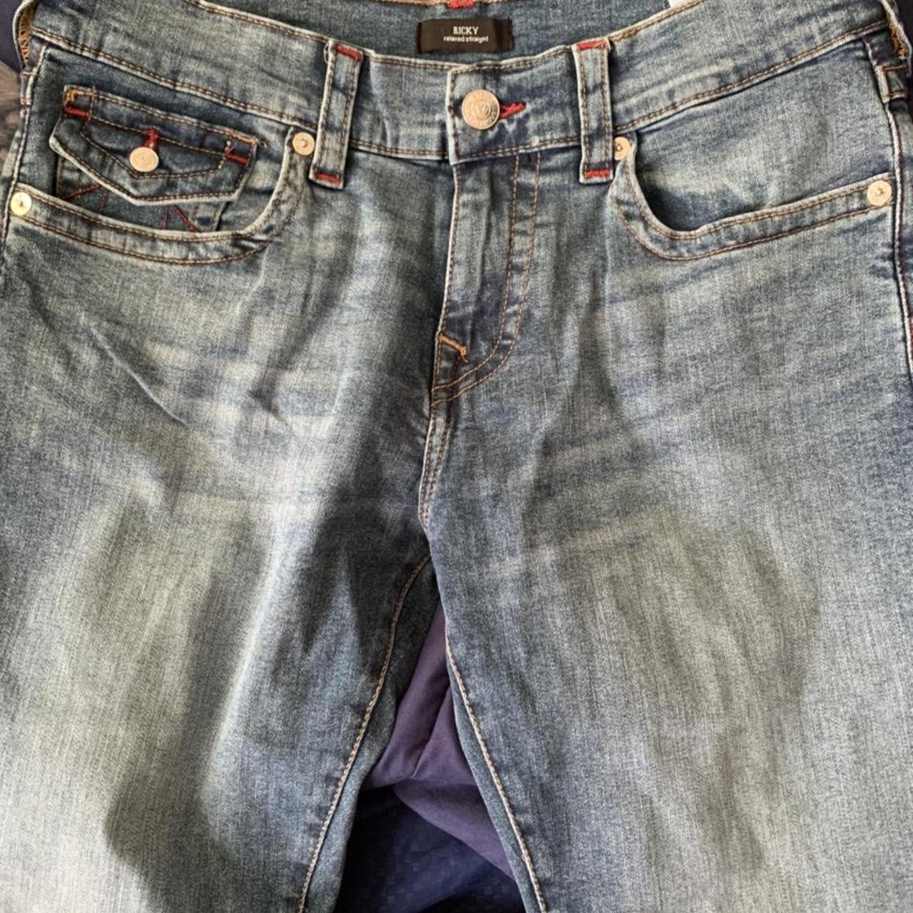 true religion ricky red stitch denim relaxed... - Depop