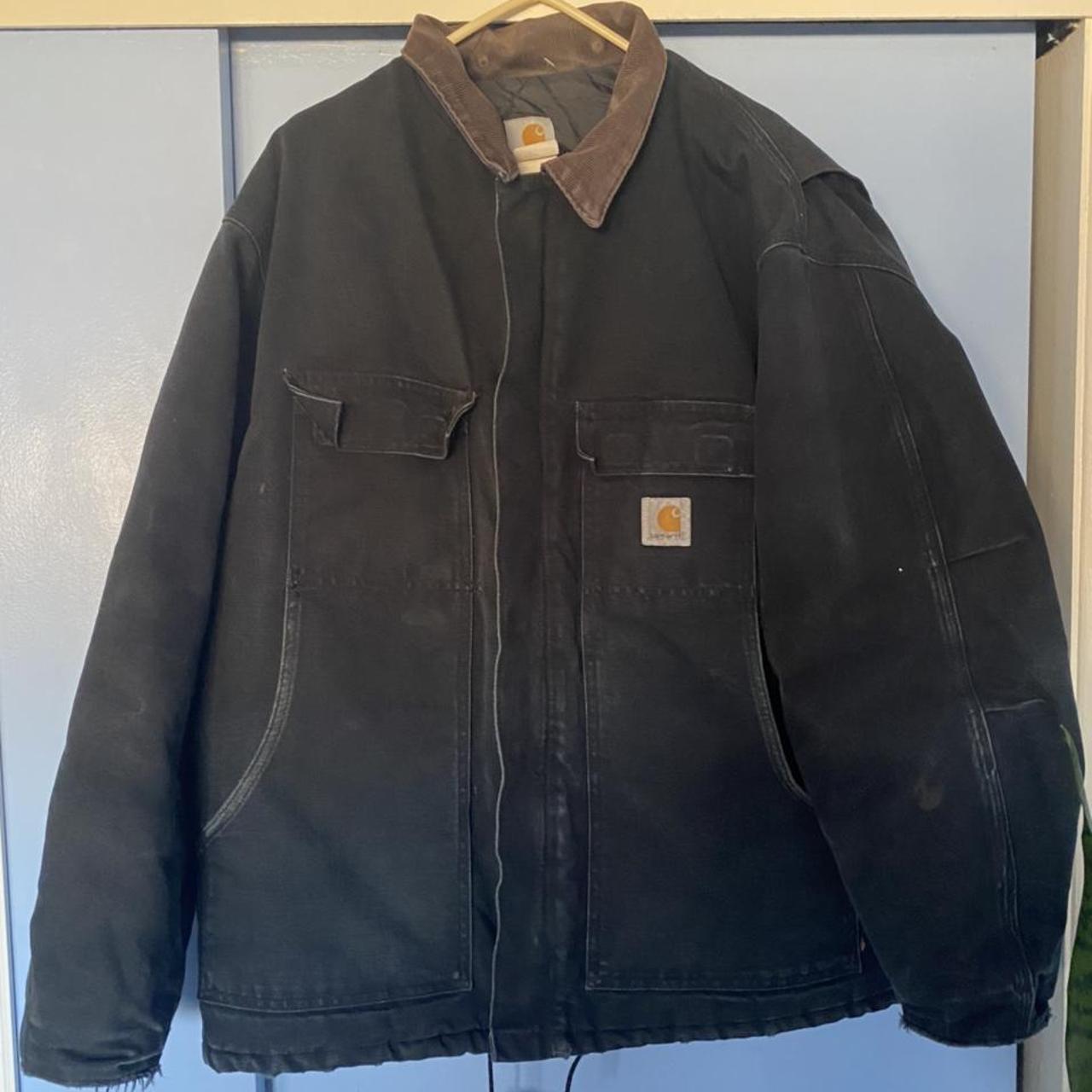 Black vintage carhartt heavyweight duck jacket with... - Depop