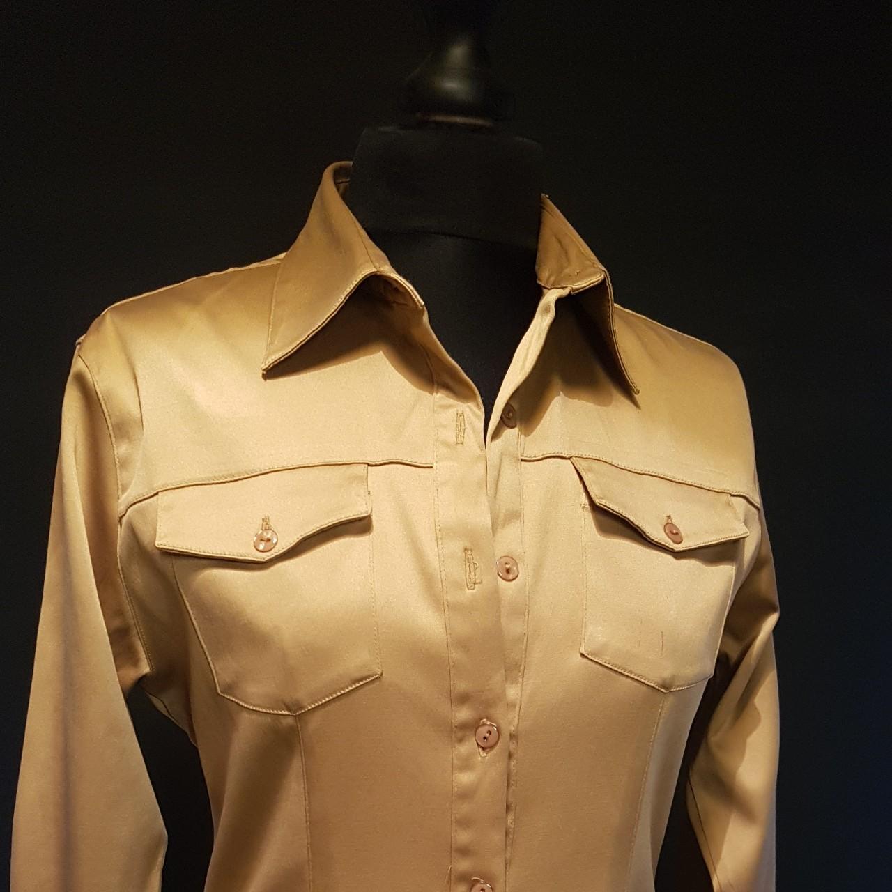 Golden/bronze shirt. Slight biro mark on pocket and... - Depop