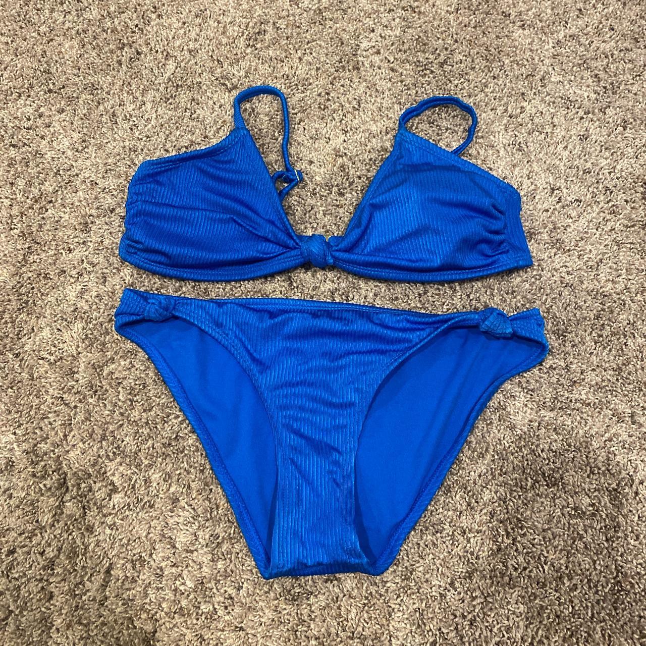 Xhilaration (Target) Womens Ribbed Blue Knot Bikini... - Depop