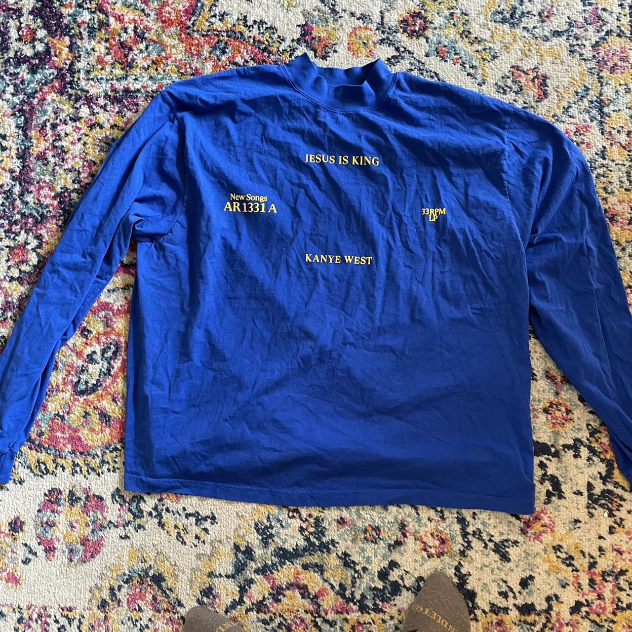 Blue Kanye West Jesus Is King Mock Neck Long-sleeve... | Depop