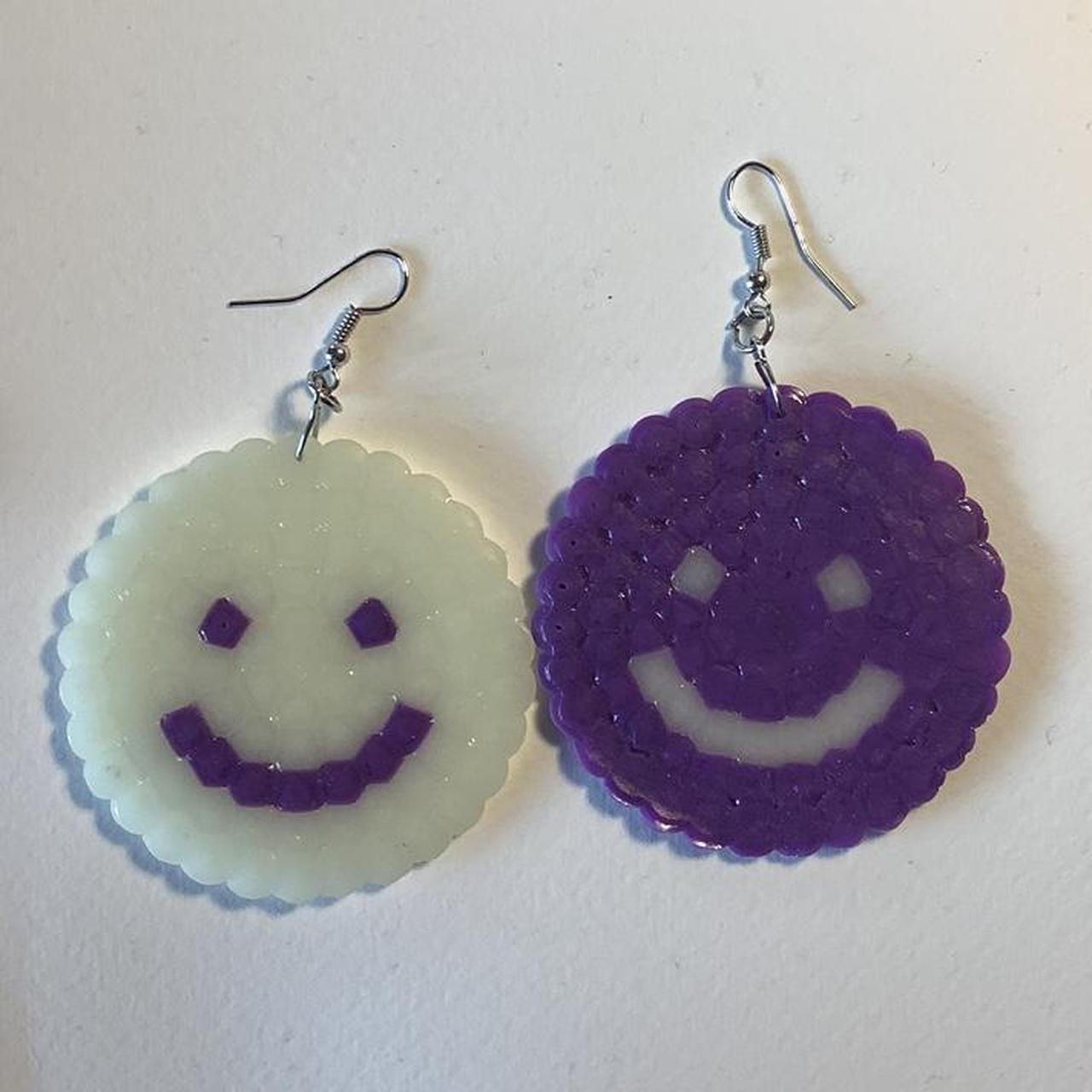 Glow in the dark purple smiley face hama bead... - Depop