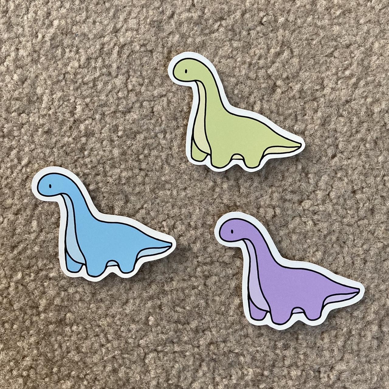 Multicolored brontosaurus dinosaur matte sticker... - Depop