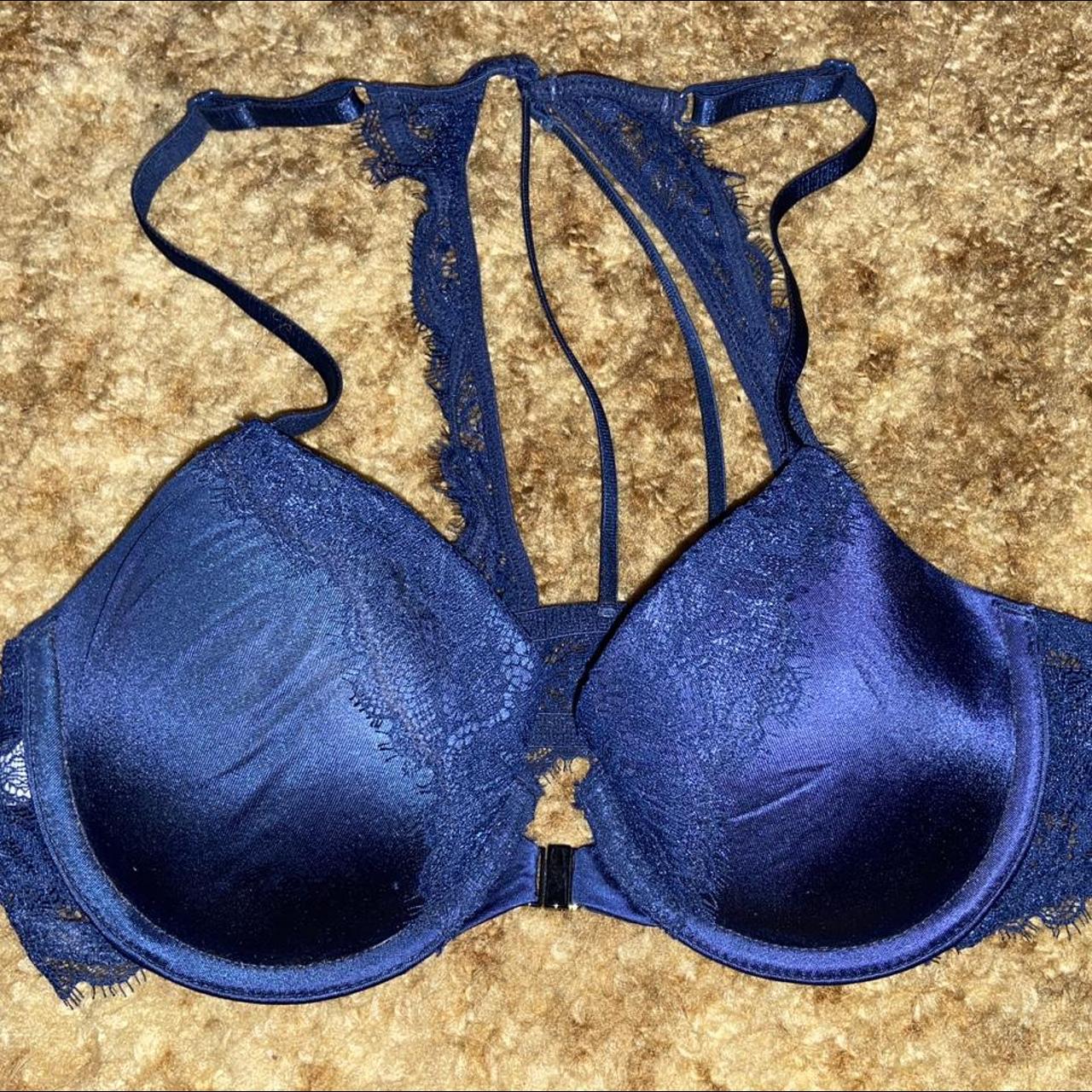 dark blue satin bra - Depop