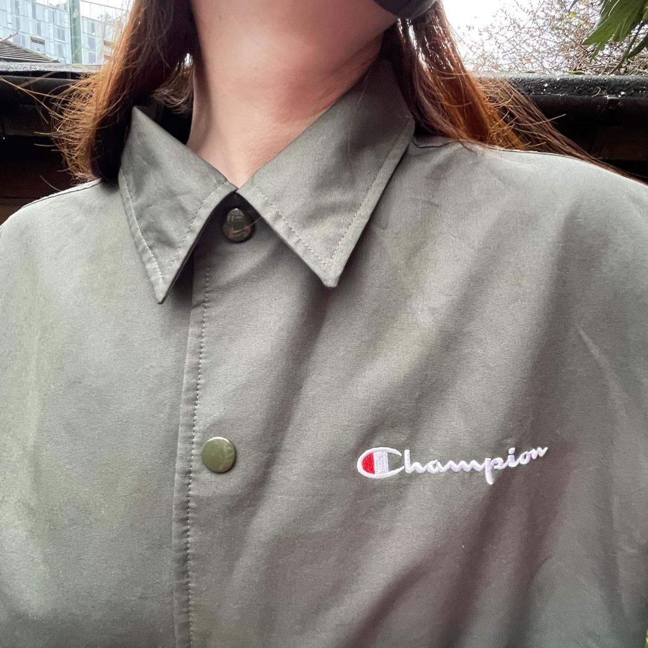 Champion Button up Coach Jacket Raised Embroidered... - Depop