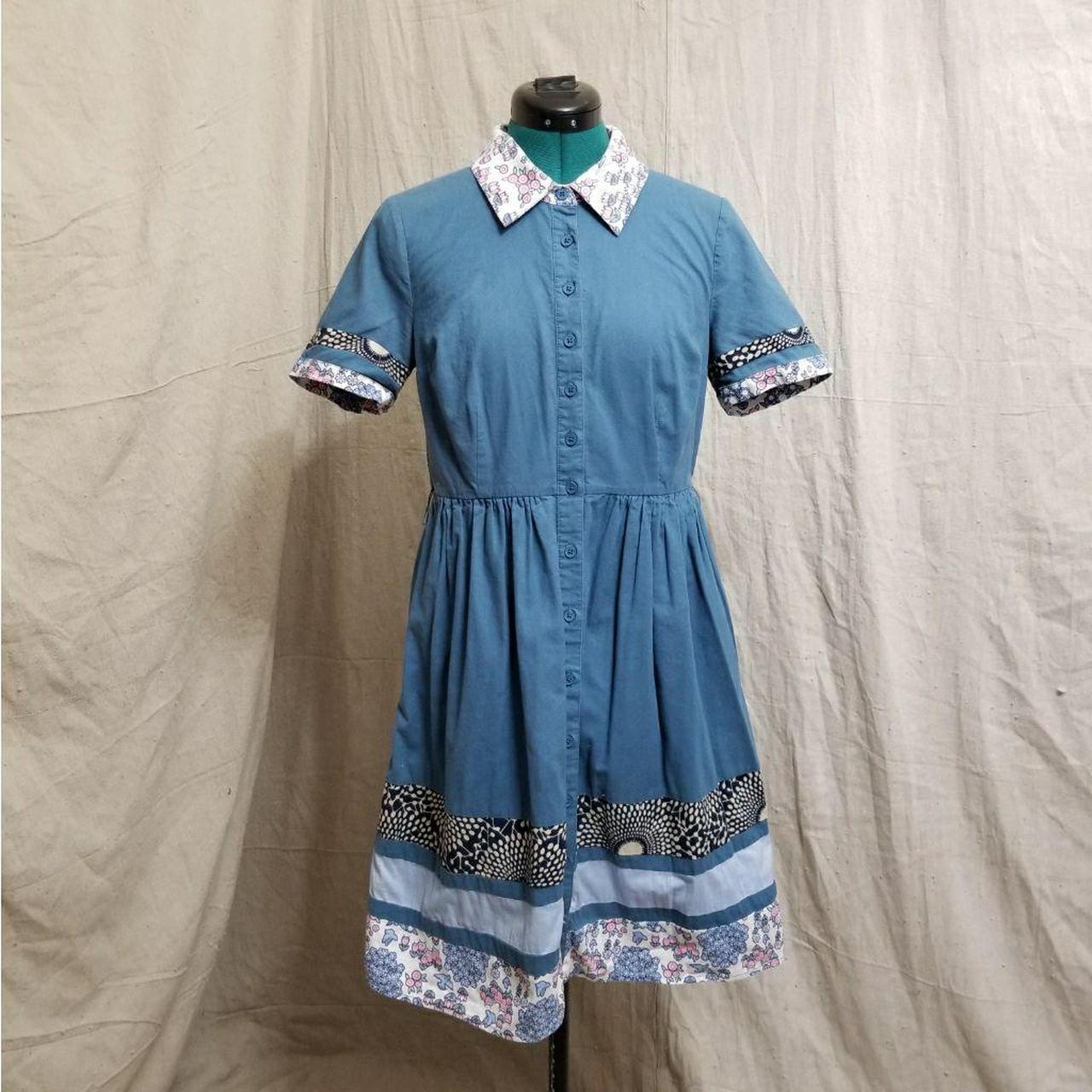 ModCloth Women's Blue and White Dress | Depop