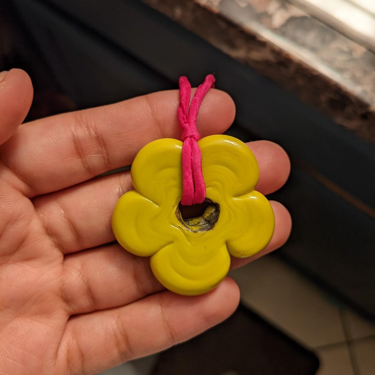 vintage artisan handmade glass flower pendant in... - Depop